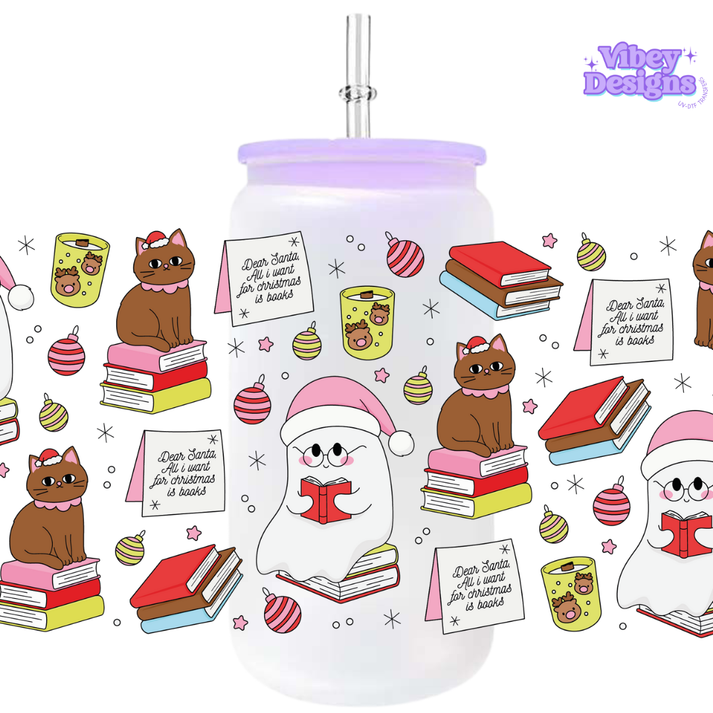 Uv Dtf Wrap For 16oz Libbey Glass - Bookmas Ghost – VibeyDesigns Au