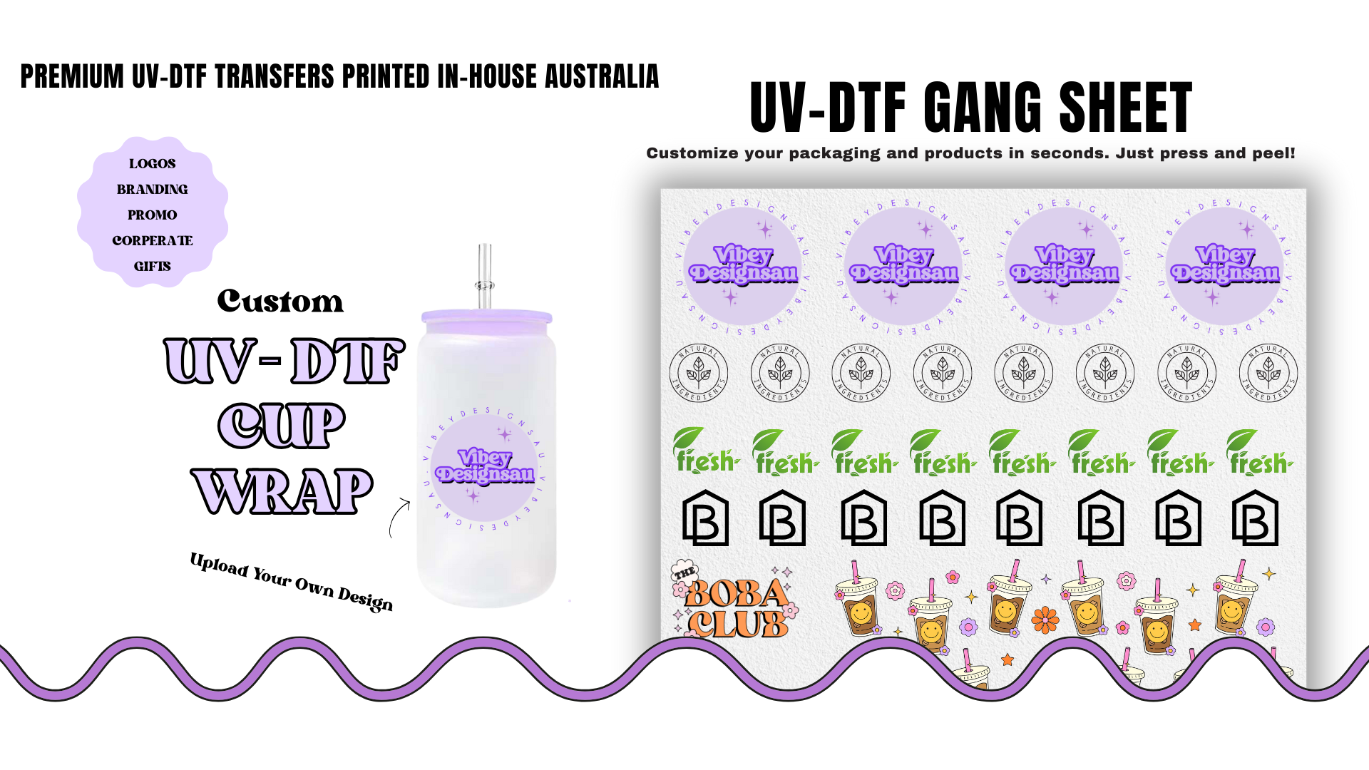 UV DTF Cup Wraps, Transfers & Craft Blanks – VibeyDesigns Au