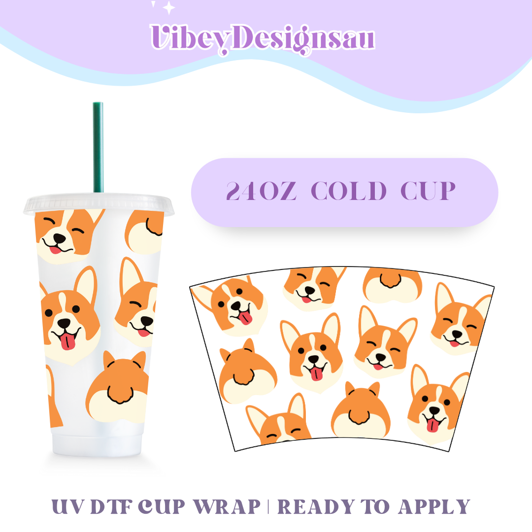 24oz Cold Cup Uv Dtf Wrap - Cute Corgis – VibeyDesigns Au